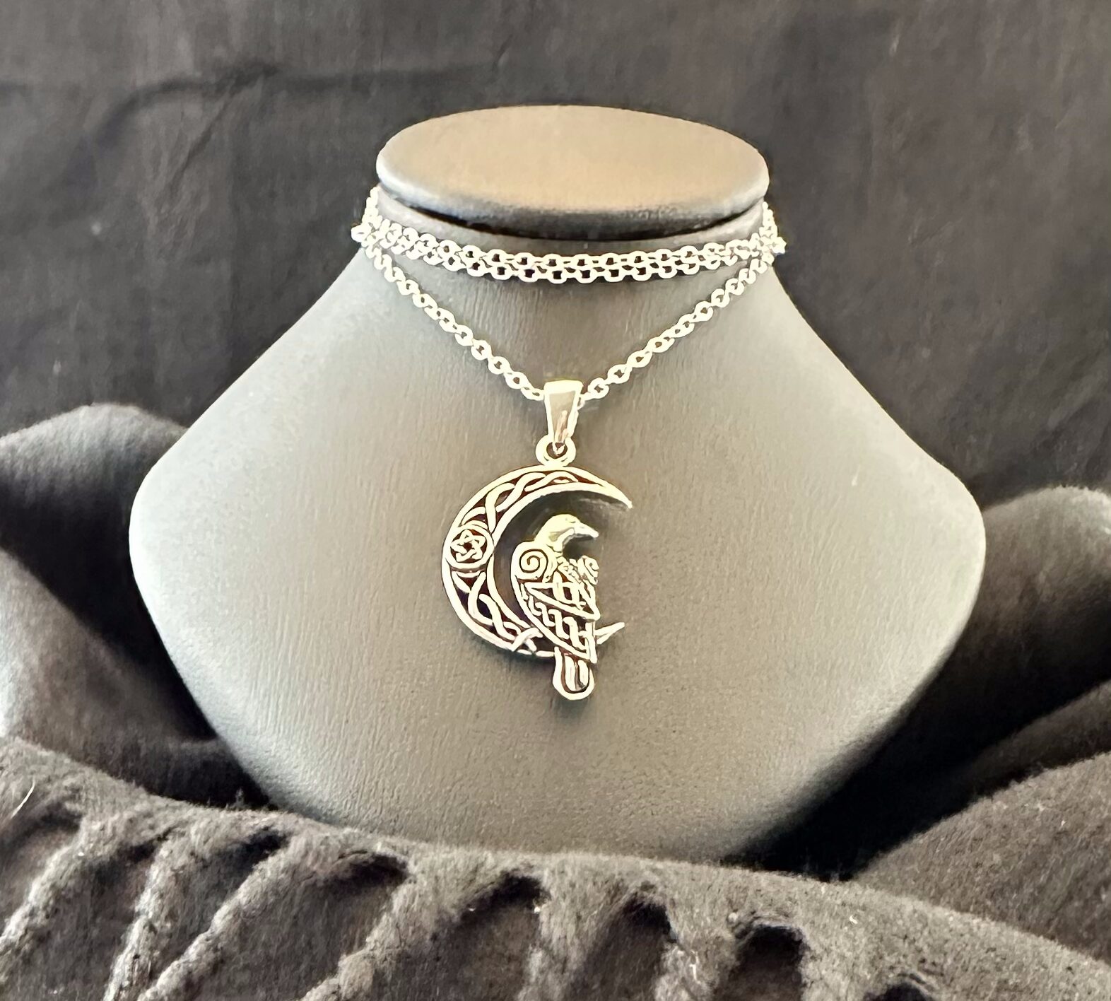 Celtic Crescent Moon with Raven Necklace - Kristan Lantosh Boutique