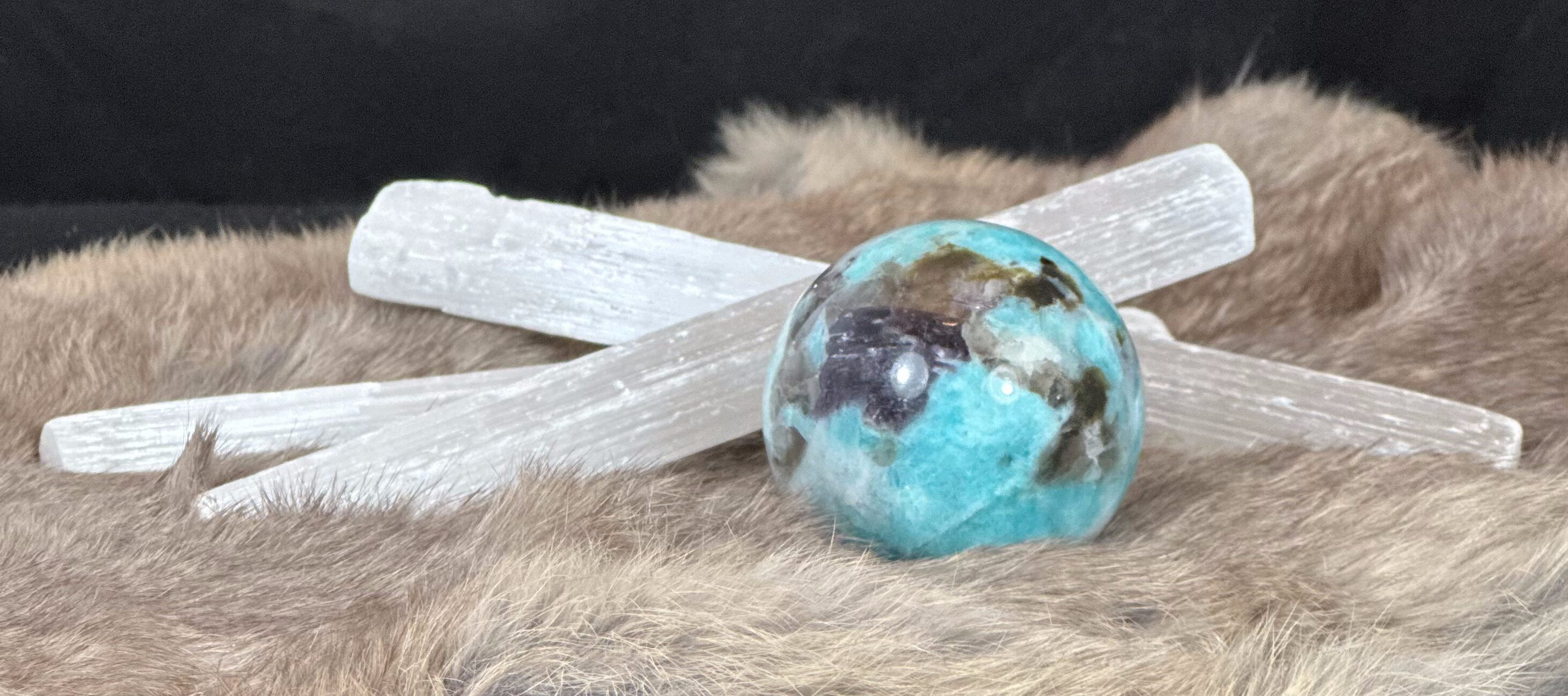 Aquamarine & Black Tourmaline Crystal Sphere - Kristan Lantosh Boutique